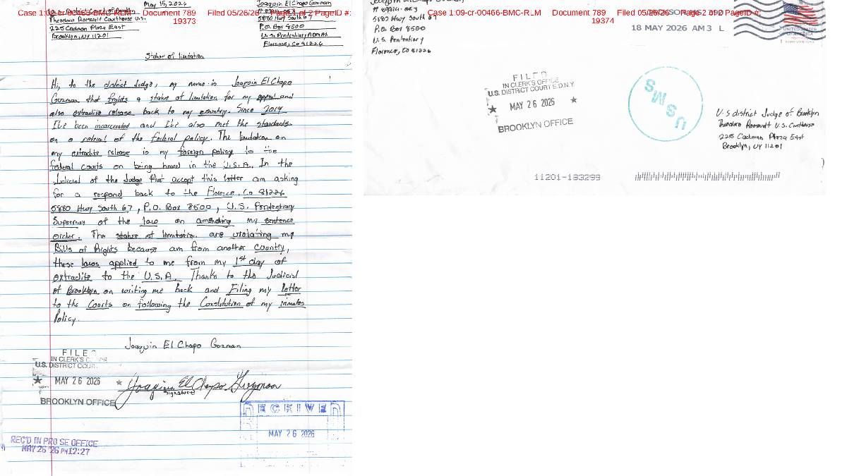 Joaquín el “Chapo” Guzmán habría enviado su onceava carta al juez Brian ...